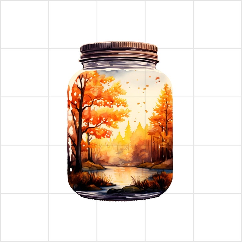 Watercolor Autumn Jar Clipart Bundle, Autumn Landscape, 9 Art ...