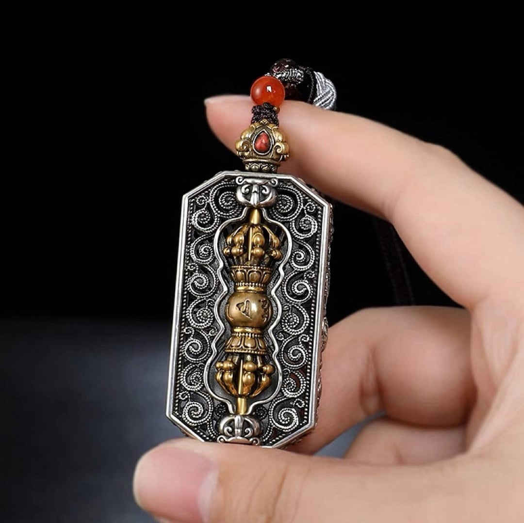 Brass Dorje Charm Amulet Tibetan Prayer Wheel Charm Necklace Buddist ...