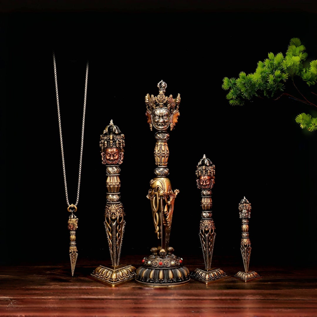 Three Head Phurba Necklace Tibetan Phurba Amulet Phurba Dagger Necklace ...