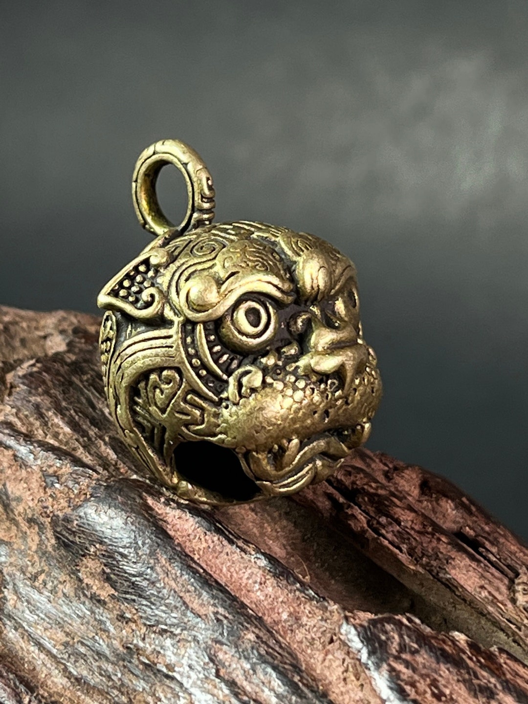 Vintage Brass Tiger Head Bell Pendant: Tibetan Amulet Necklace - Etsy