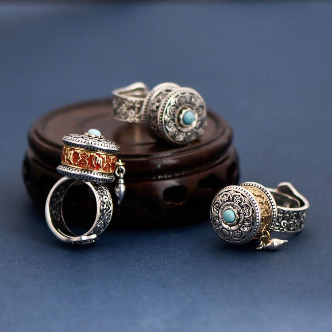Tibetan Meditation Signet Ring, S925 Silver Fidget Ring, Adjustable ...