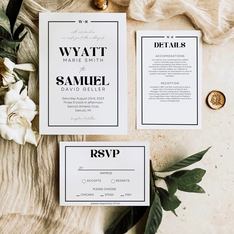 Simple Modern Wedding Invitation Suite Template | Clean Minimalist ...