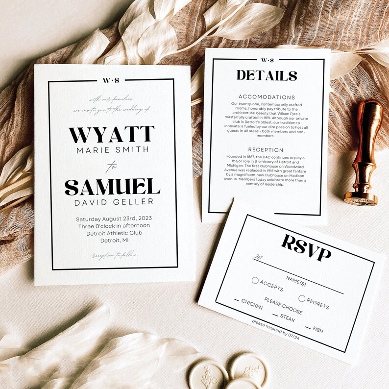Simple Modern Wedding Invitation Suite Template | Clean Minimalist ...