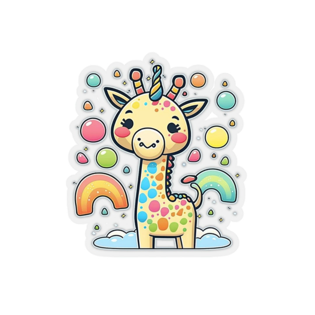 Kawaii Rainbow Cute Giraffe Kiss-cut Stickers (AI Designed Image) - Etsy