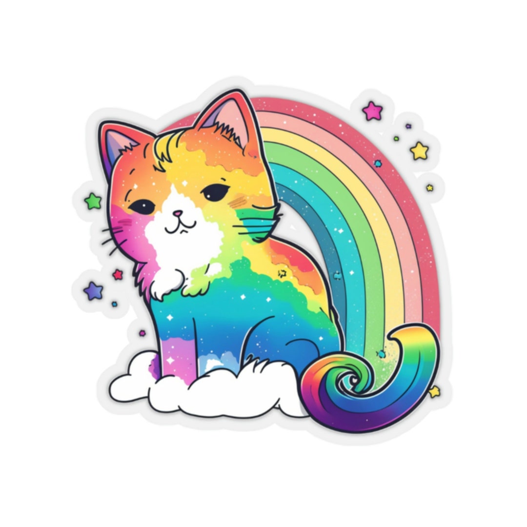 Kawaii Cute Rainbow Cat (AI Created Image) Kiss-cut Stickers - Etsy