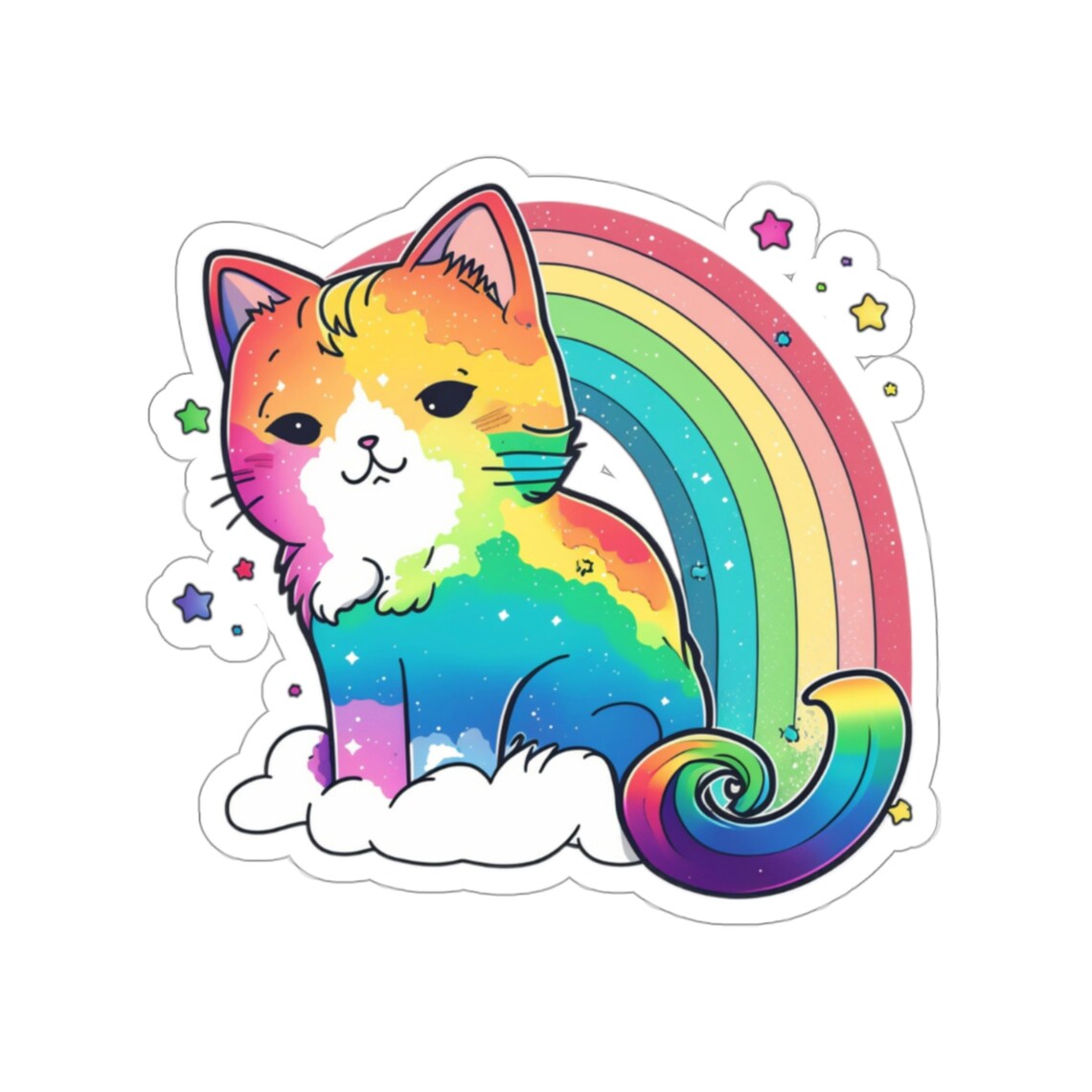 Kawaii Cute Rainbow Cat AI Created Image Kiss-cut Stickers - Etsy