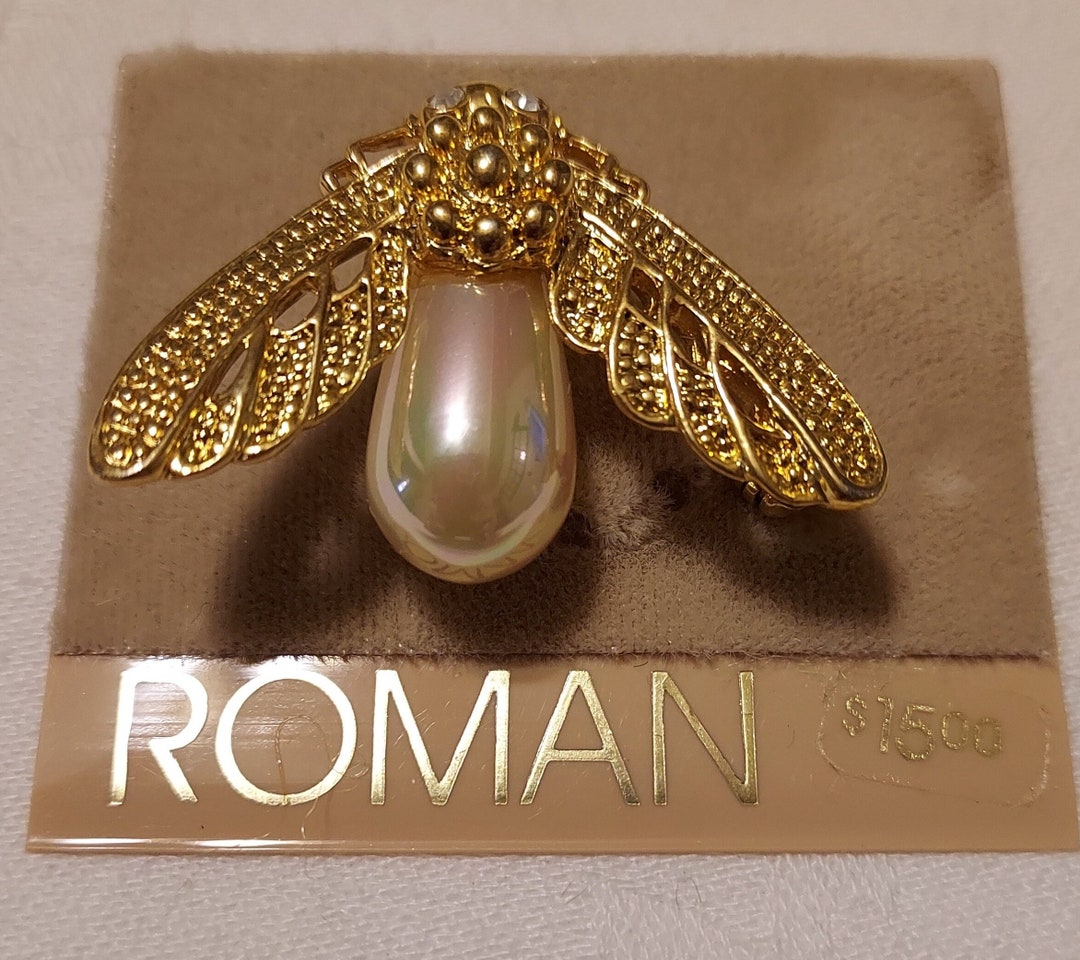 Vintage Signed Roman Co. Bee Brooch Gold Tone With Crystal Eyes - Etsy