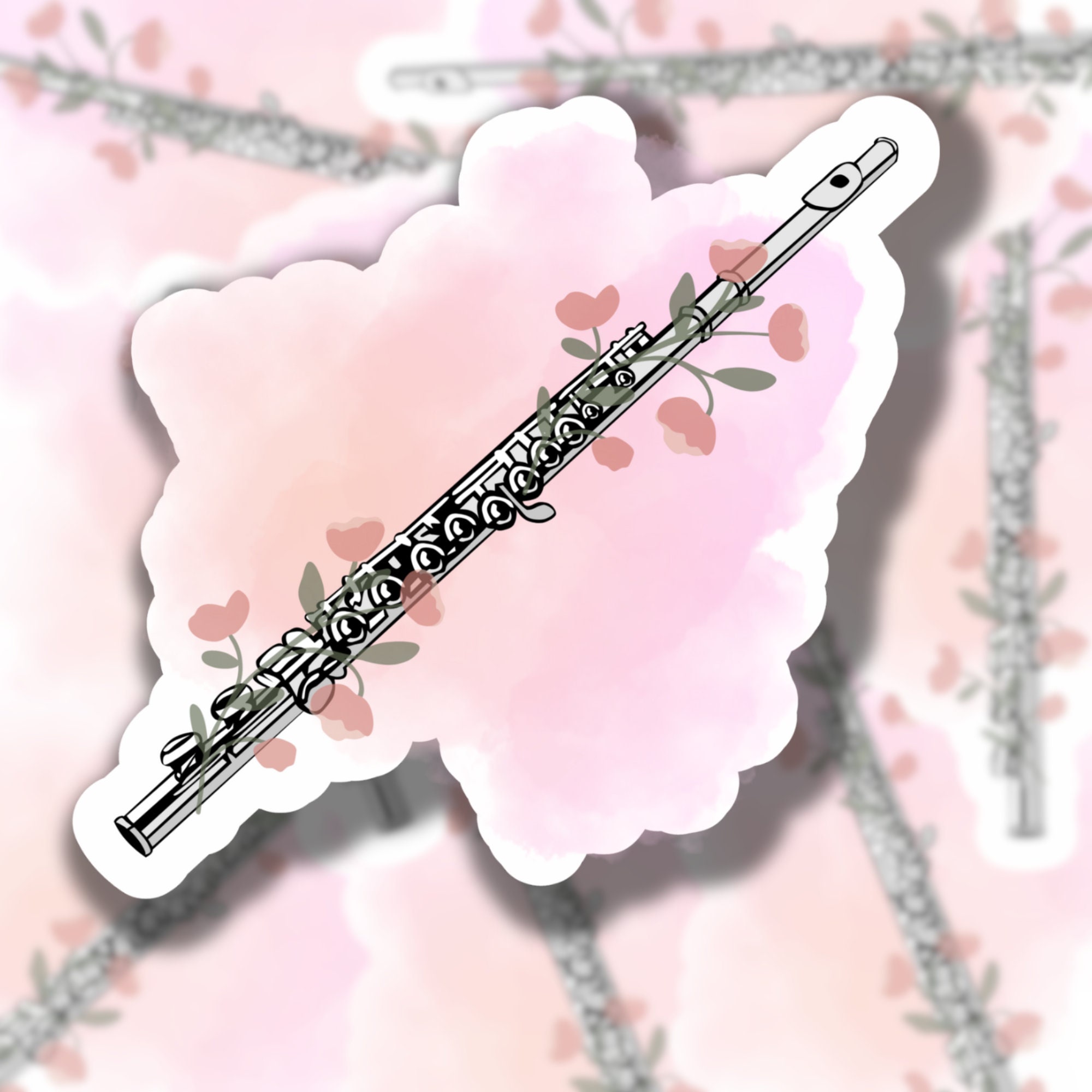Flute Sticker, Marching Band Sticker, Floral Sticker, Laptop Sticker ...
