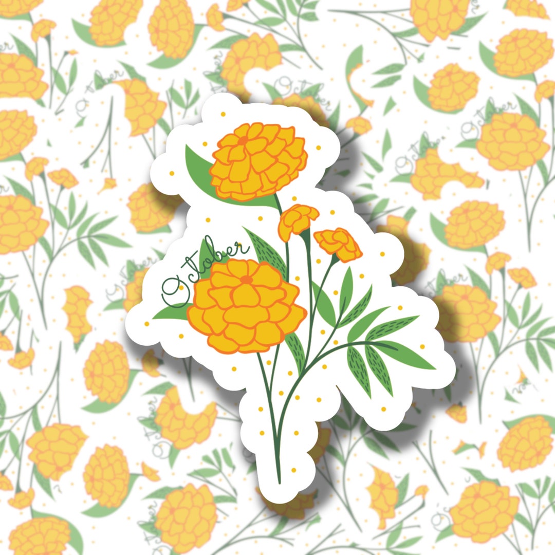 October Birth Month Flower Sticker, Marigold Flower Sticker, October ...
