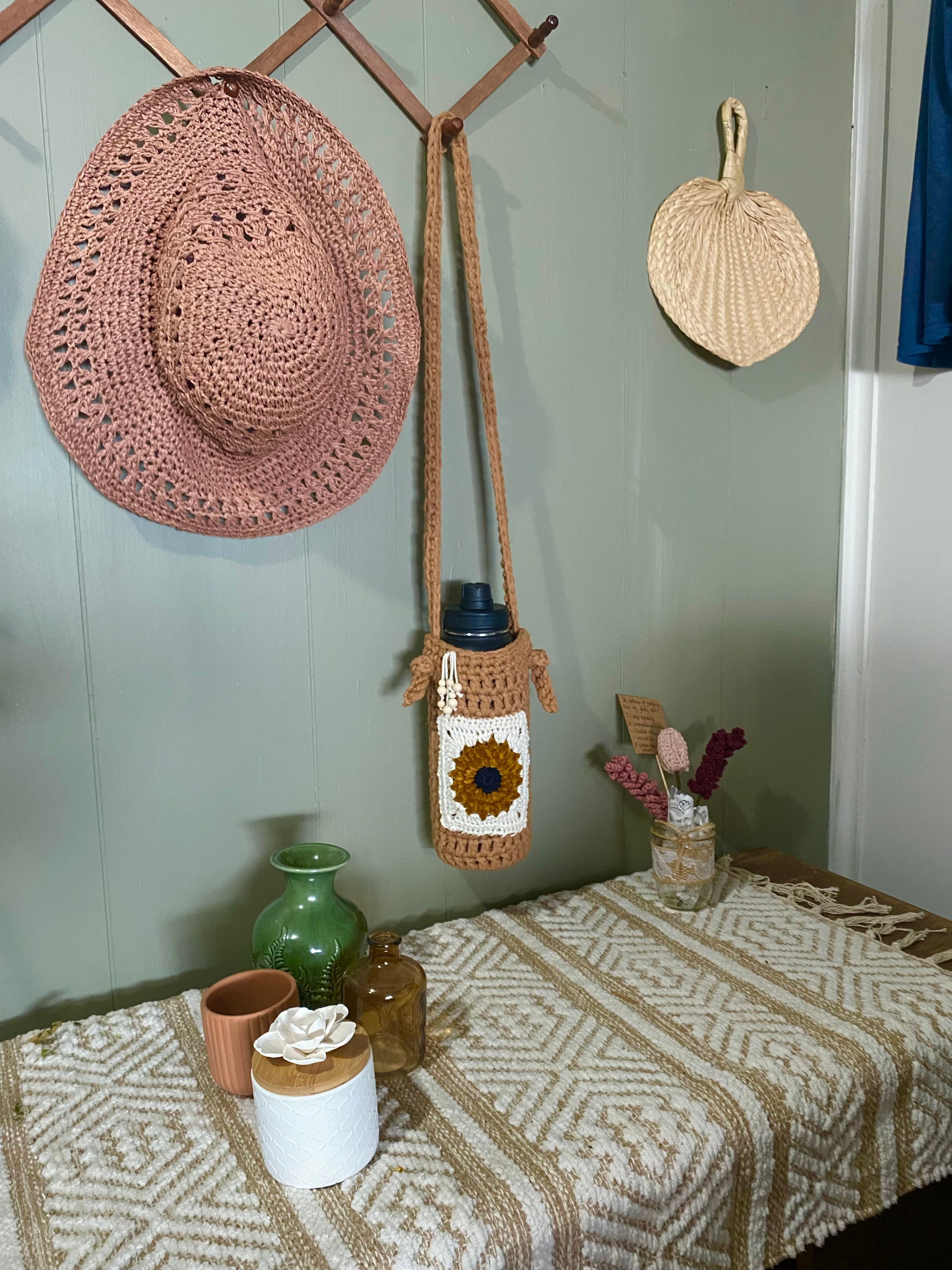 Beautiful Crochet and Macramé Boho Style Water Bottle/flask Holder for ...