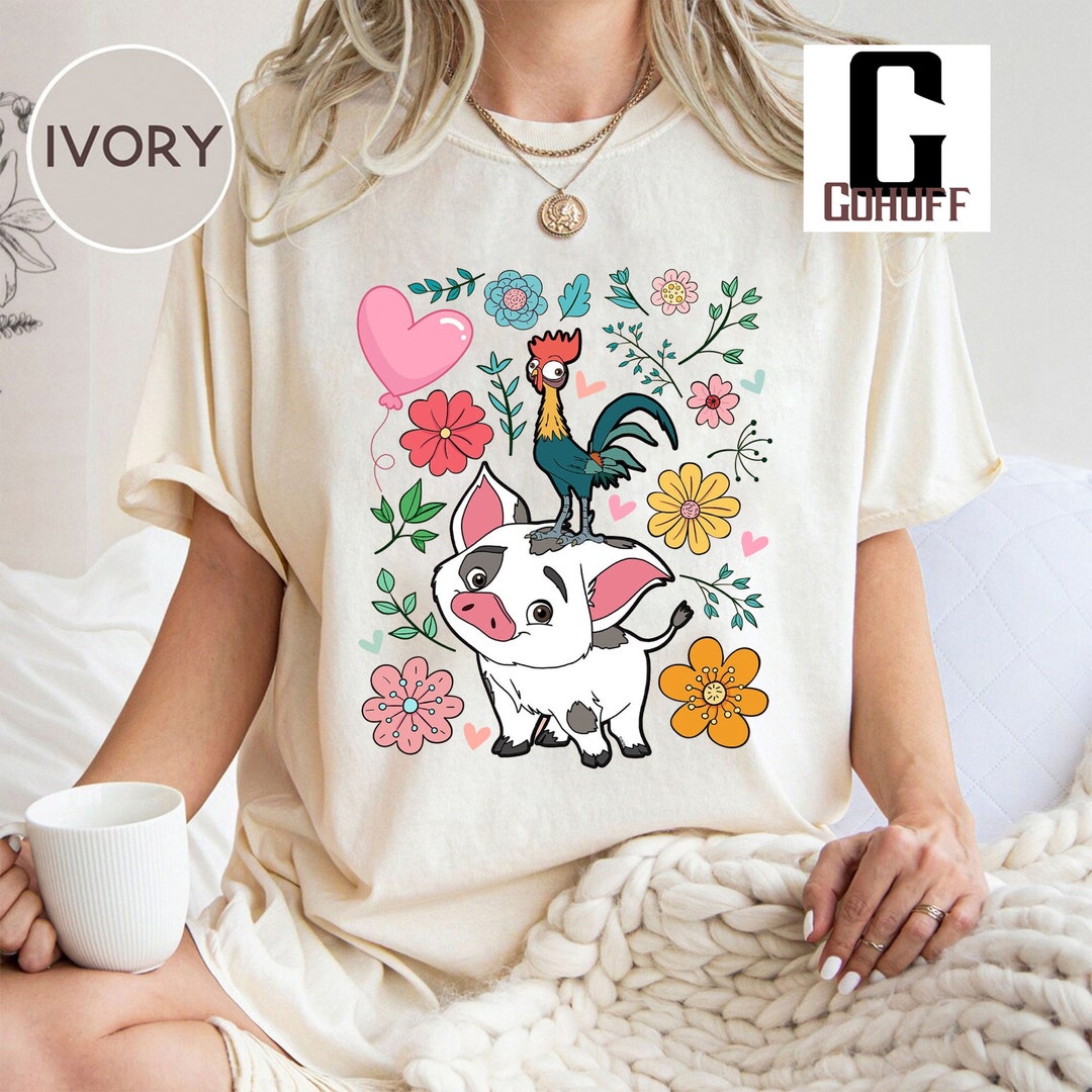 Disney Moana Shirt, Disney Moana 70s Style Floral Pua and Hei Hei Shirt ...