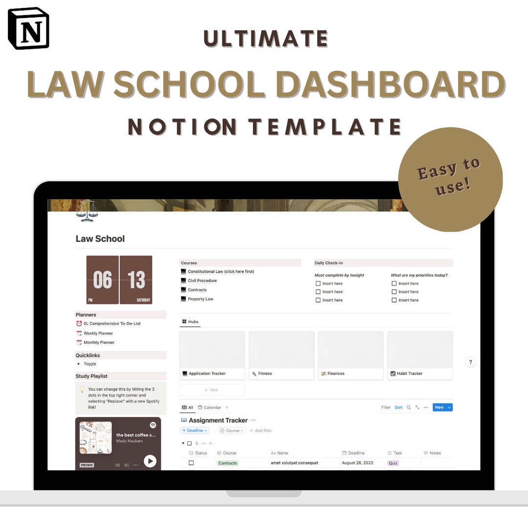 Law School Notion Dashboard (ULTIMATE) - Planner Notion Template - Law School Student Planner ...