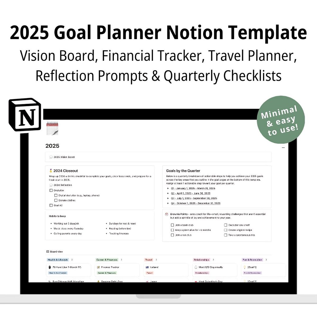 2025 Goal Planner Notion Template Vision Board, Financial Tracker ...