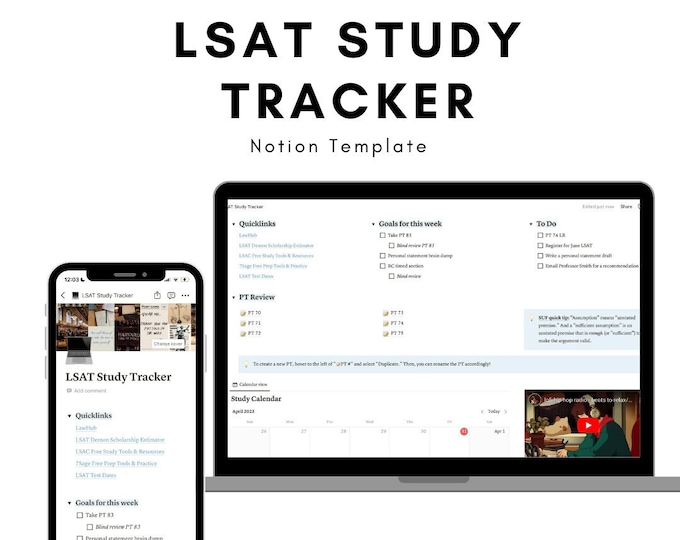 LSAT Study Tracker Notion Template, Exam Planner - Etsy