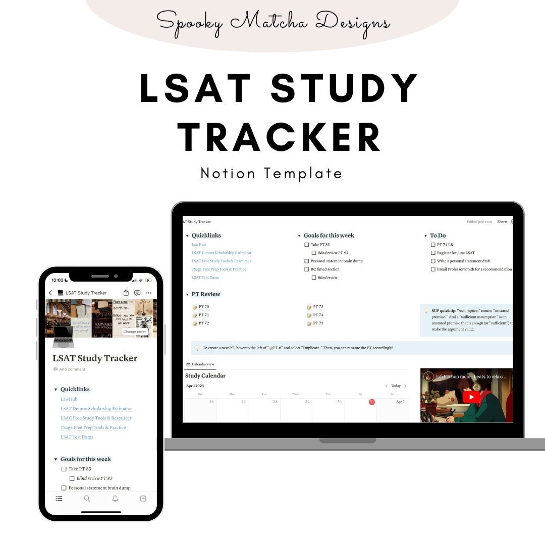 LSAT Study Tracker Notion Template UPDATED, Student LSAT Planner ...