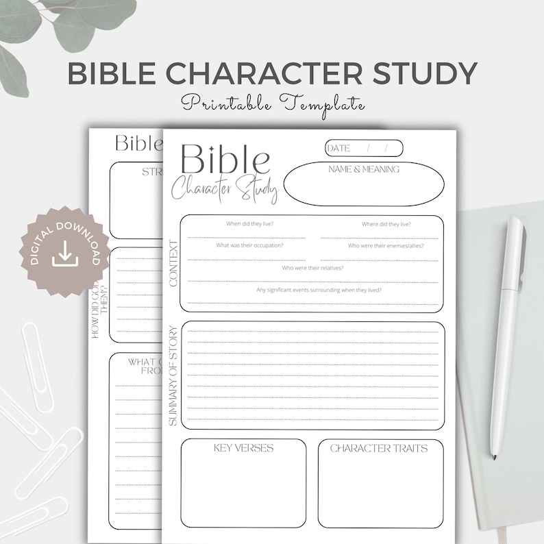 Character Bible Study Template Printable Bible Study Notes - Etsy