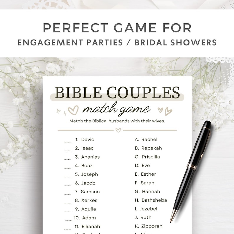 Christian Party Games Printable Bible Couples Match Game Church ...