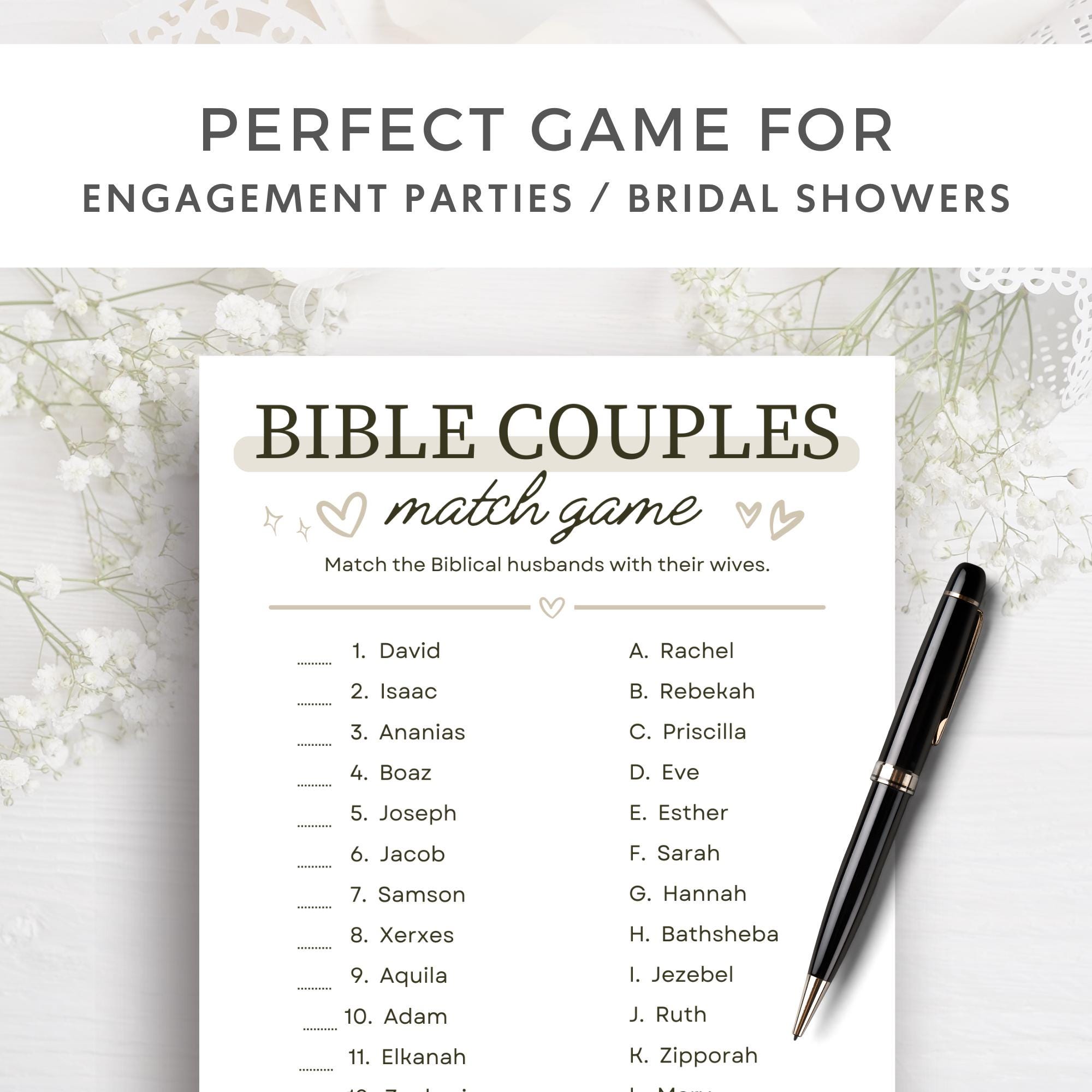 Christian Party Games Printable Bible Couples Match Game Church ...