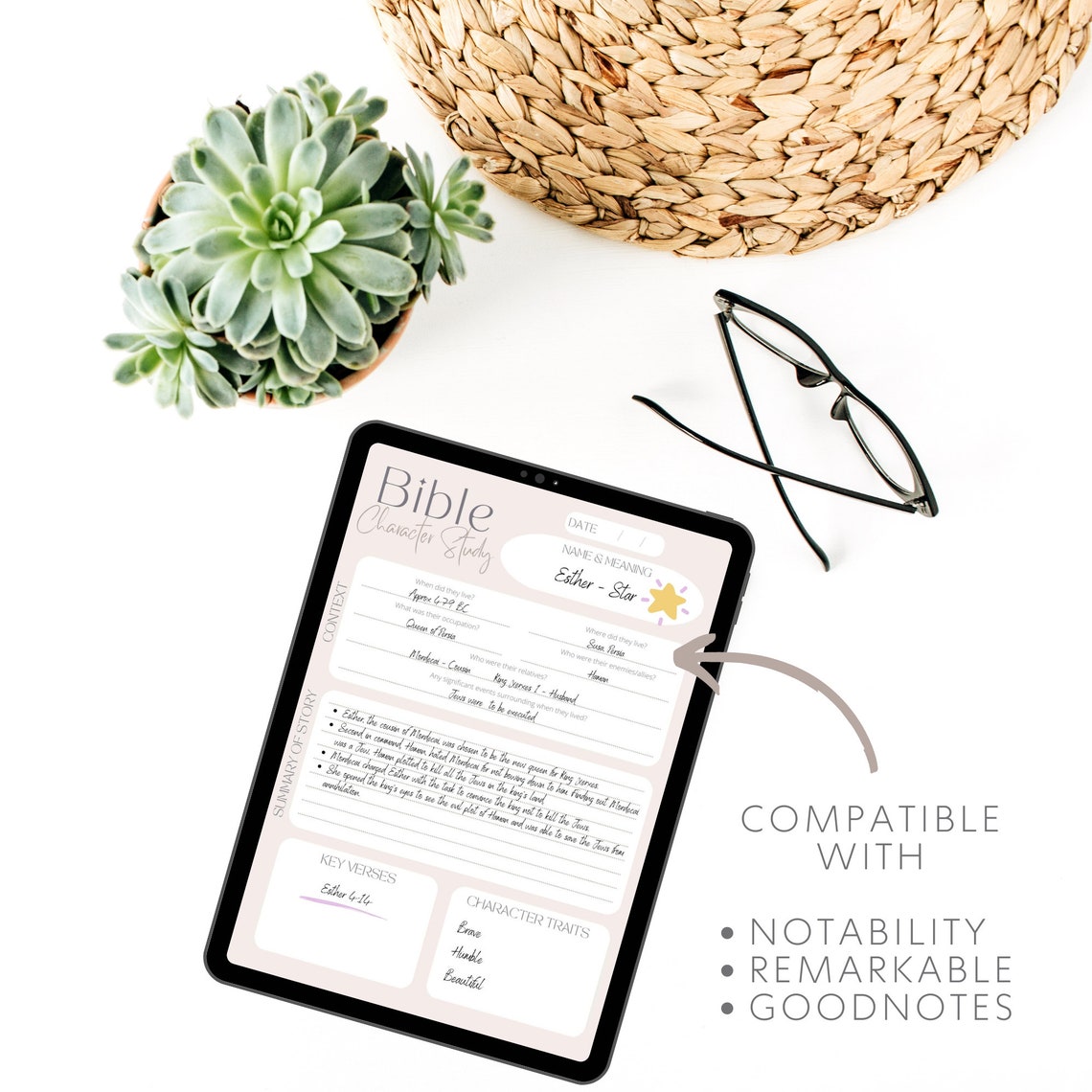 Character Bible Study Template Printable Bible Study Notes - Etsy