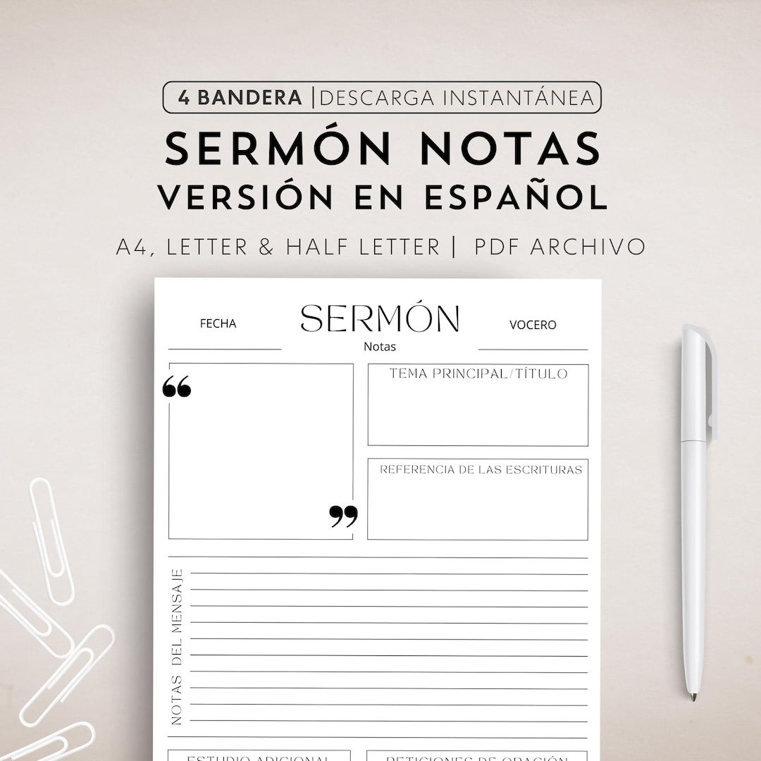 Sermón Notas Printable Spanish Sermon Note Template Church Note Taking ...