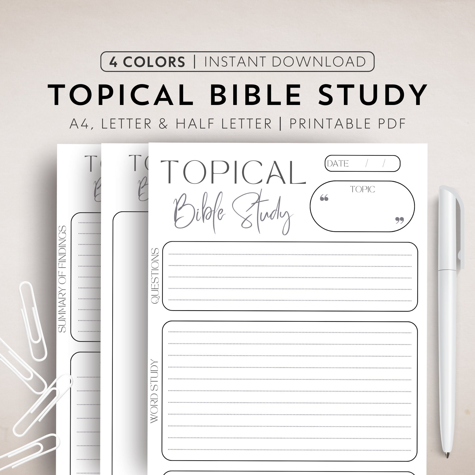 Topical Bible Study Printable Bible Subject Study Digital Template ...