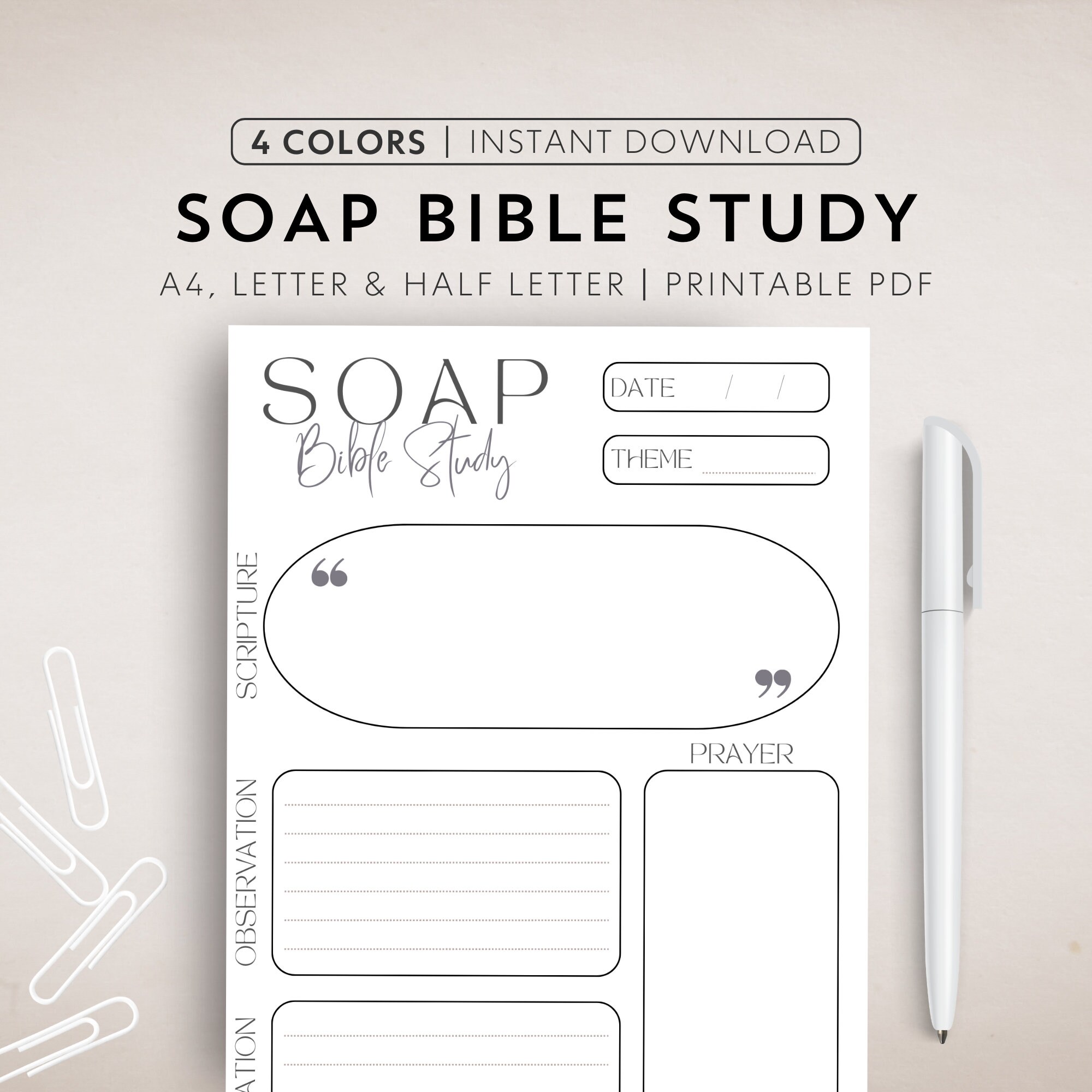SOAP Bible Study Printable Christian SOAP Template Digital Bible Study ...