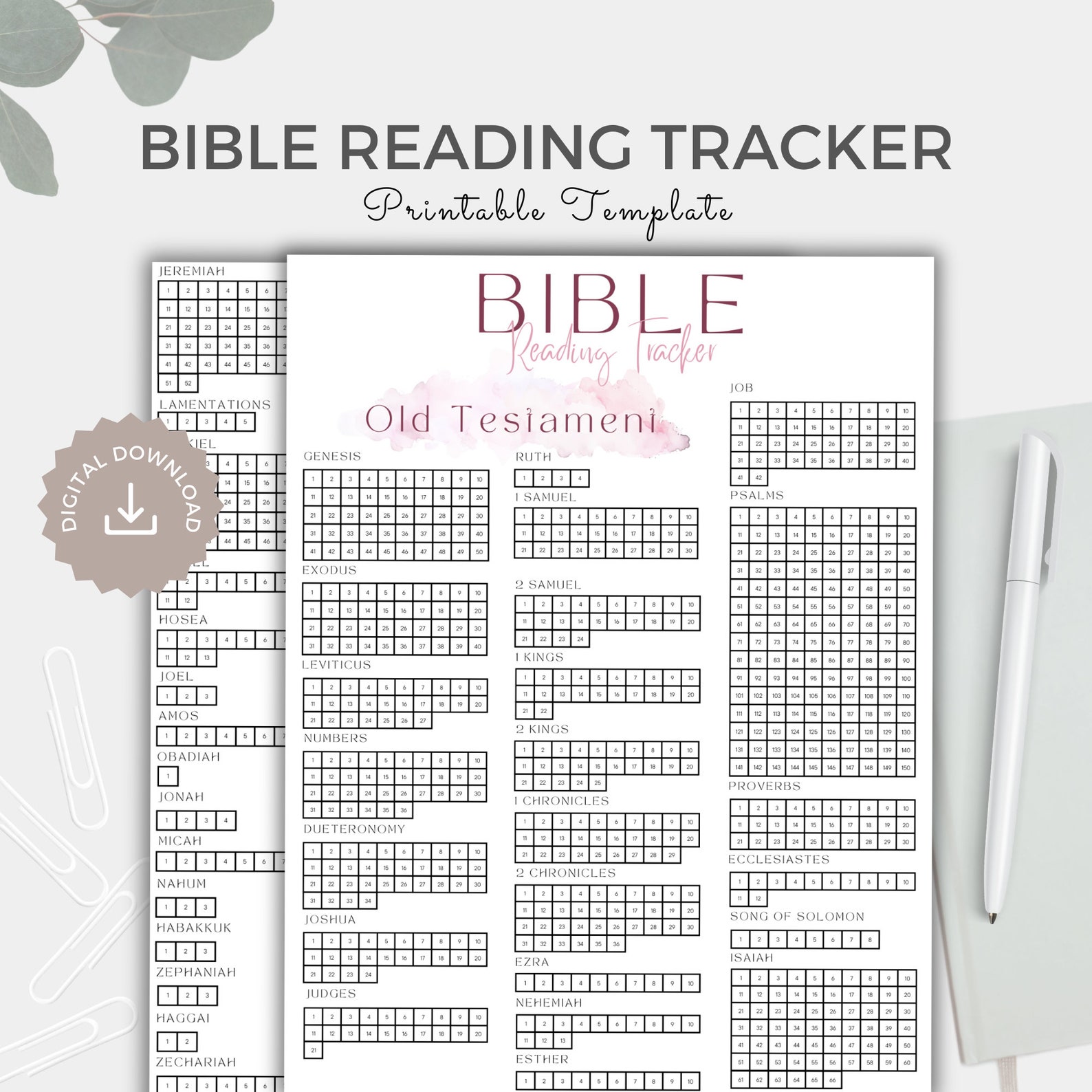 Bible Reading Tracker Printable Bible in a Year Reading Plan Bible Book ...