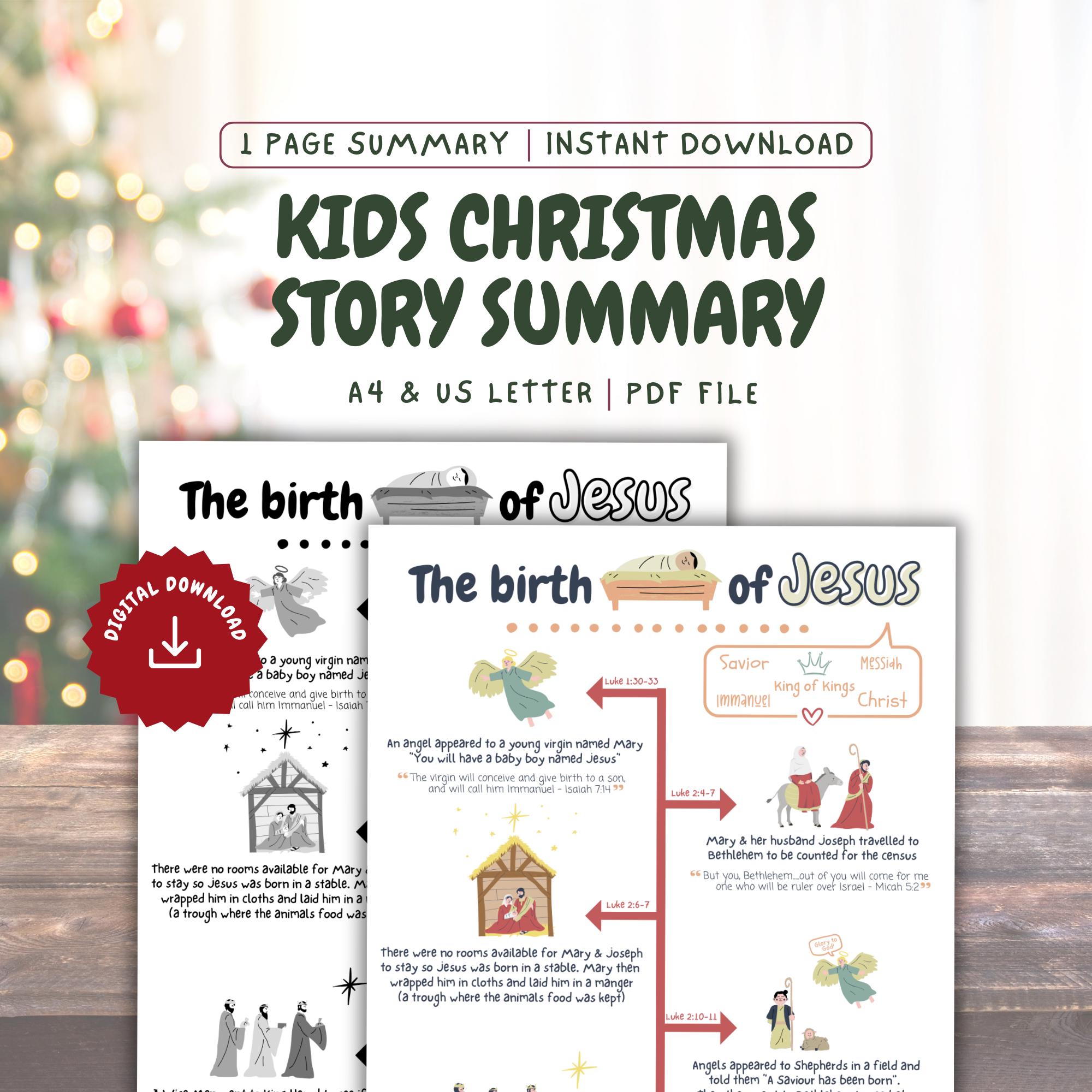 Kids Christmas Story Printable Advent Story of Jesus Birth Summary ...