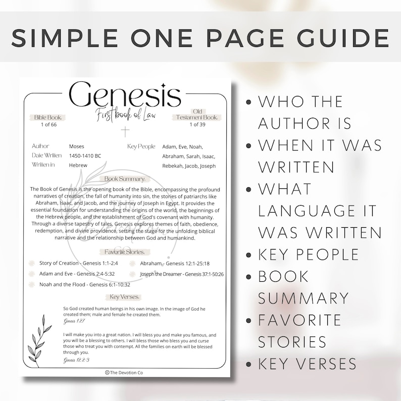 Bible Book Summary Printable Book Bible Summary Guide Bible - Etsy