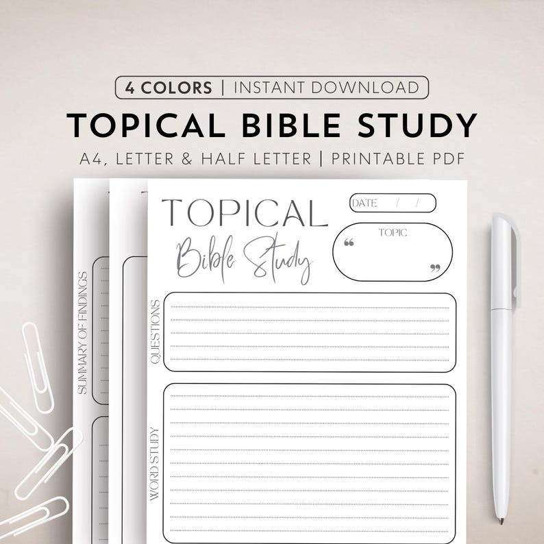 Topical Bible Study Printable Bible Subject Study Digital Template ...