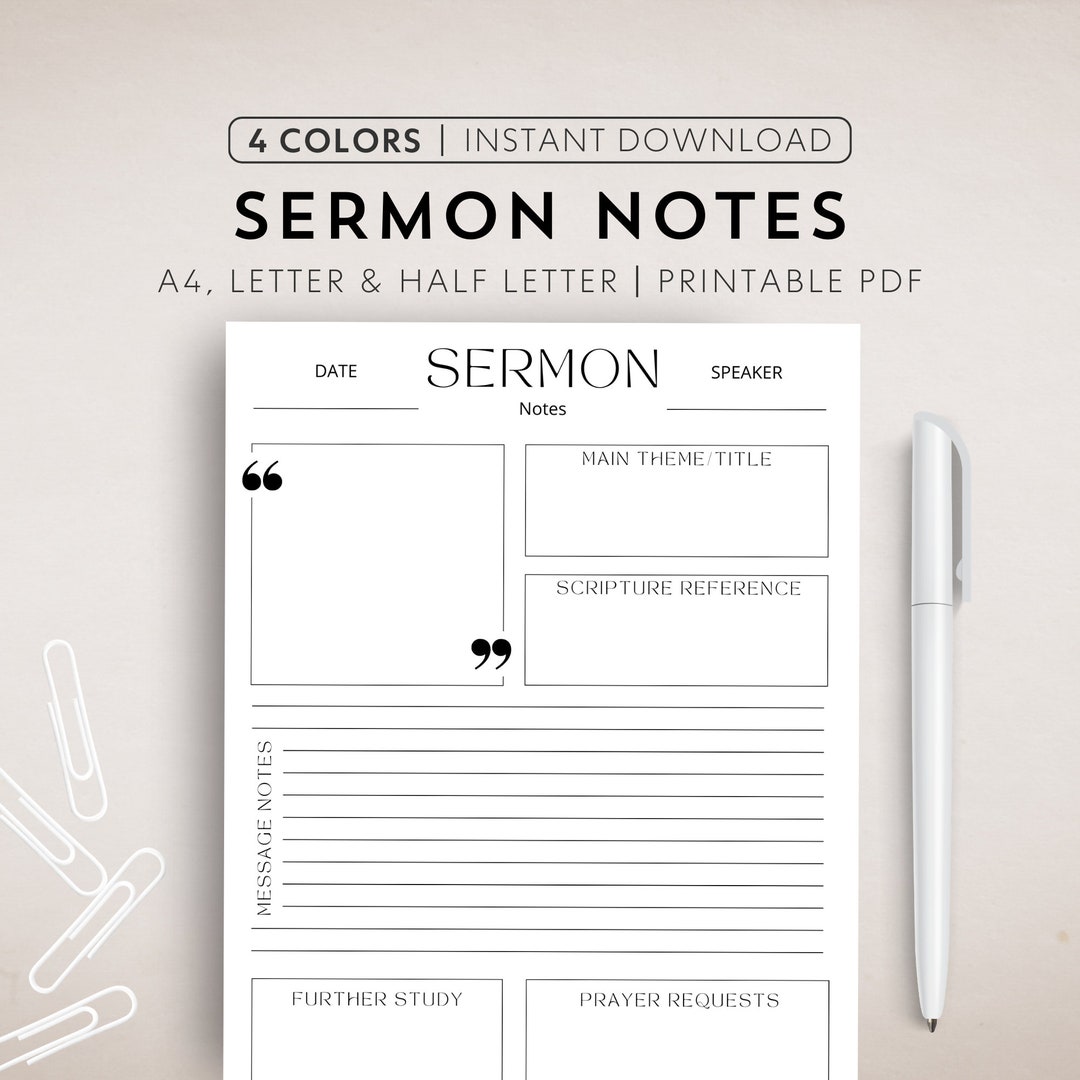 Digital Sermon Note Template Printable Sermon Note Journal Sermon Note ...