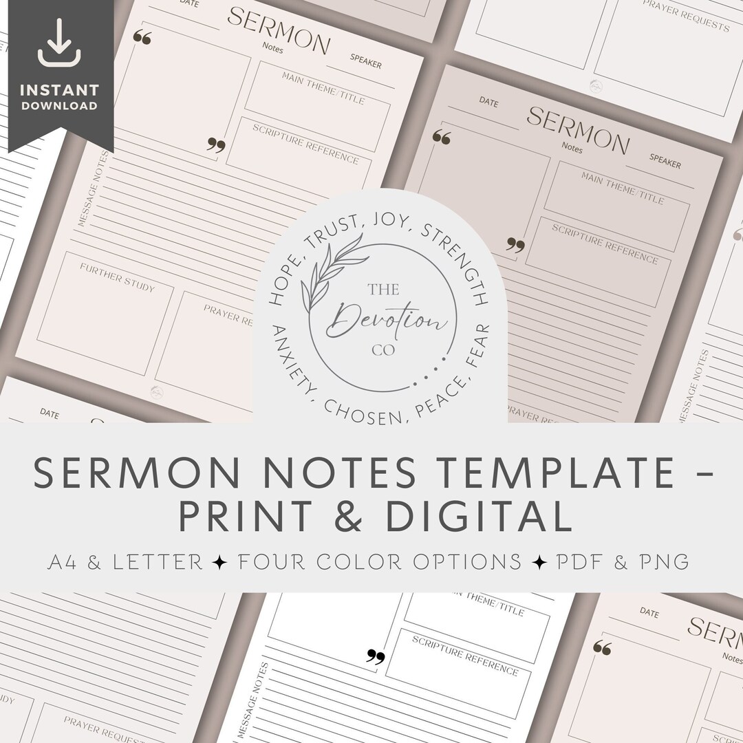 Digital Sermon Note Template Printable Sermon Note PDF Sermon - Etsy