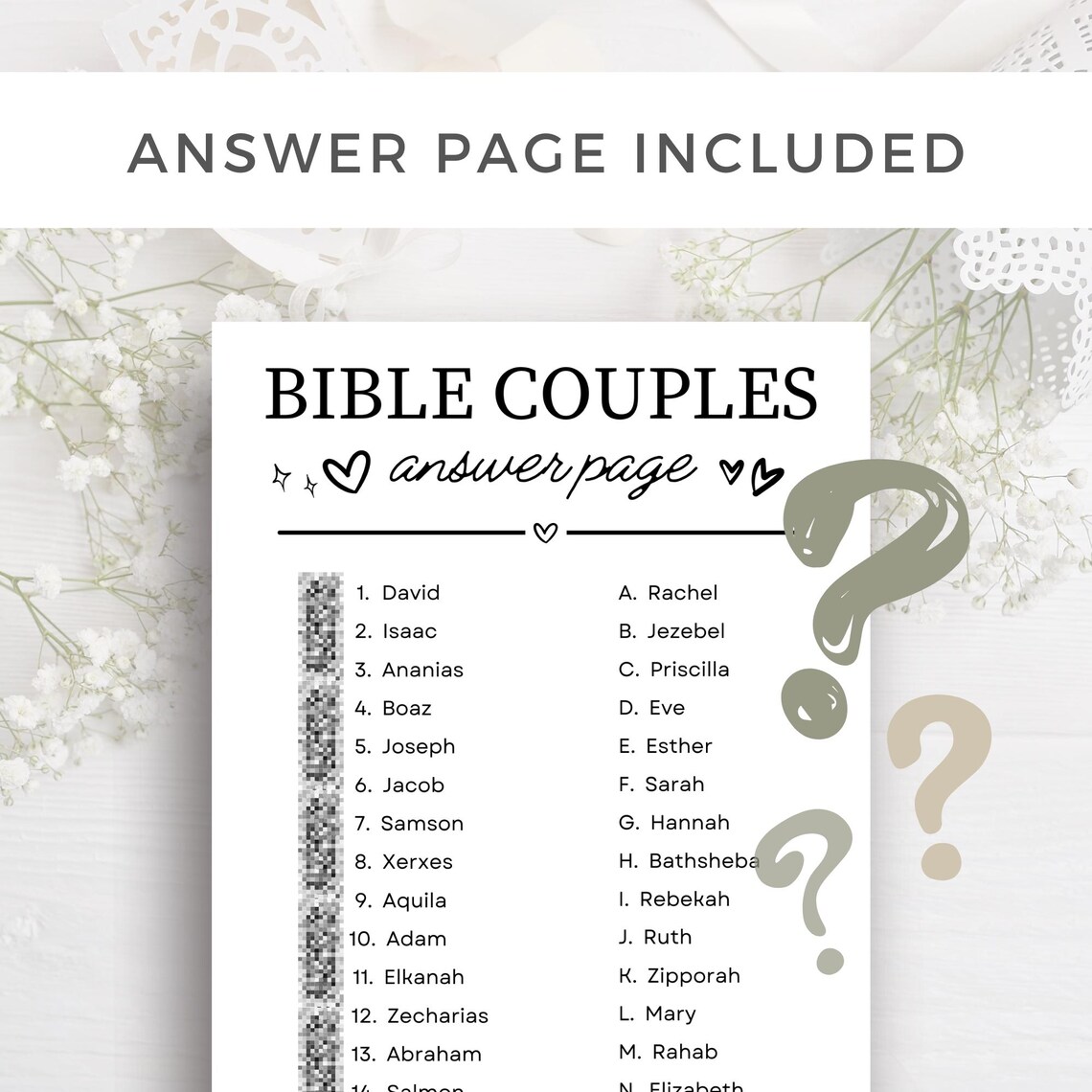 Christian Party Games Printable Bible Couples Match Game Church ...