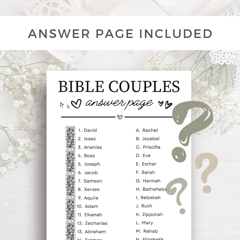 Christian Party Games Printable Bible Couples Match Game Church ...