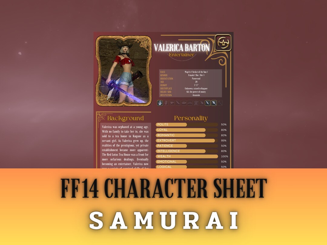 FF14 SAMURAI Character Sheet Printable / Canva Editable Final - Etsy UK