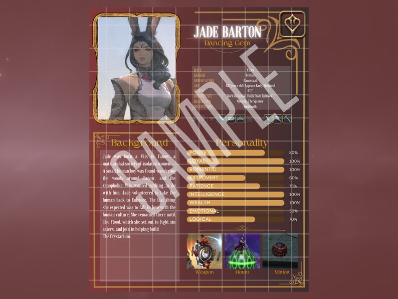 FF14 SAMURAI Character Sheet Printable / Canva Editable Final - Etsy