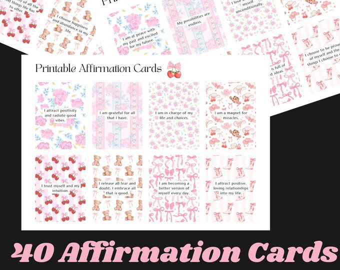Coquette Self Love Affirmation Cards, 40 Cute Pink Aesthetic Cards ...