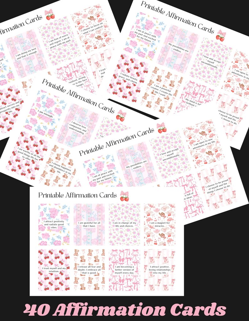 Coquette Self Love Affirmation Cards, 40 Cute Pink Aesthetic Cards ...