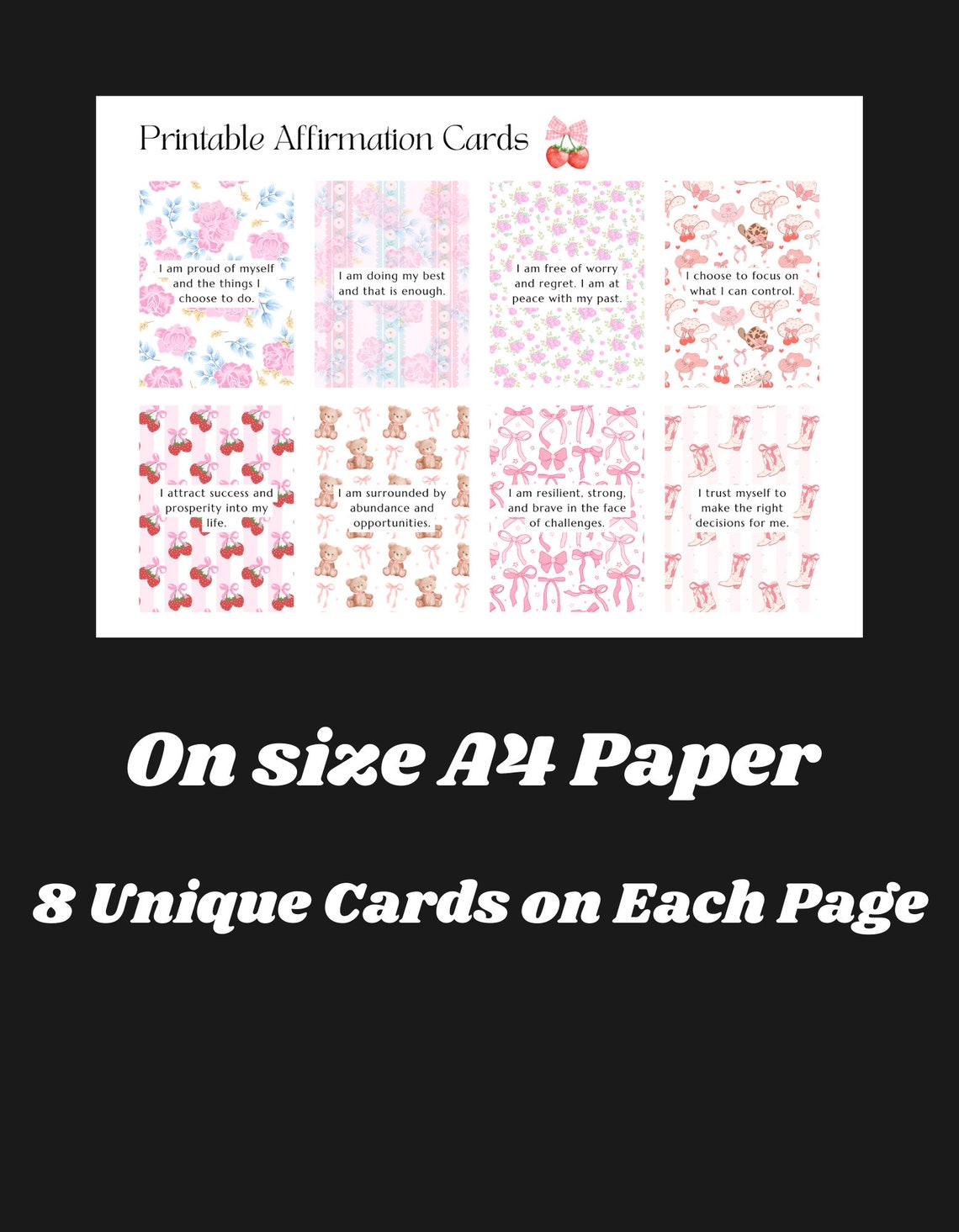 Coquette Self Love Affirmation Cards, 40 Cute Pink Aesthetic Cards ...