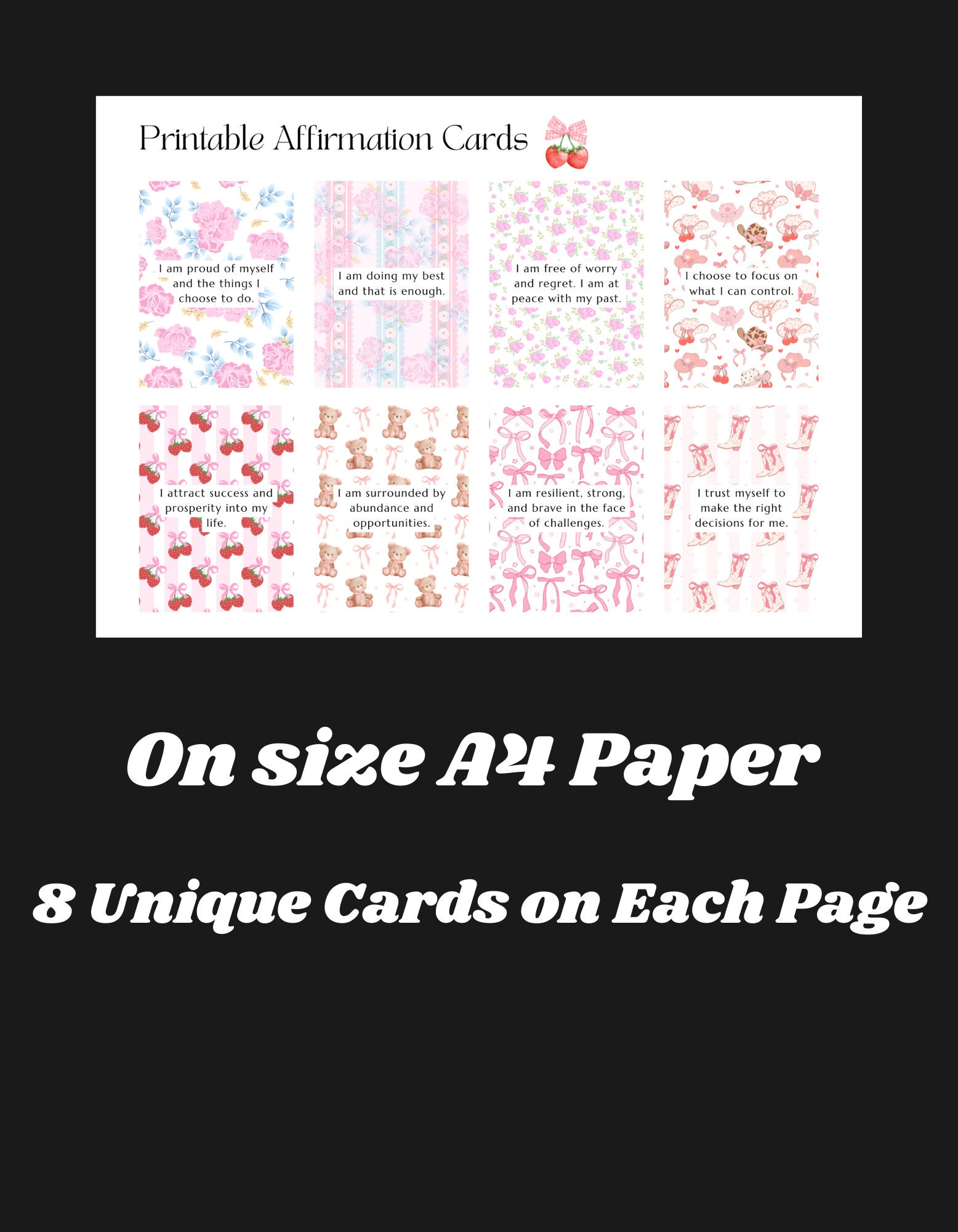 Coquette Self Love Affirmation Cards, 40 Cute Pink Aesthetic Cards ...