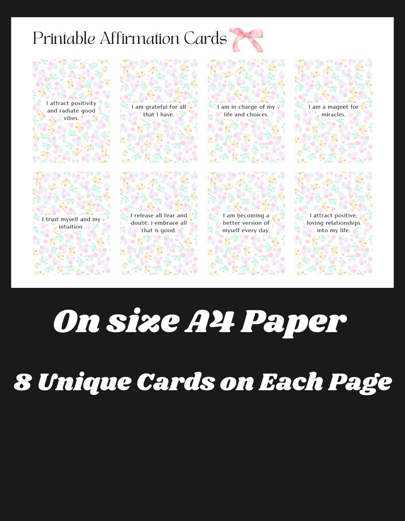Positive Thinking Floral Affirmation Cards, Coquette Self Love Cards ...