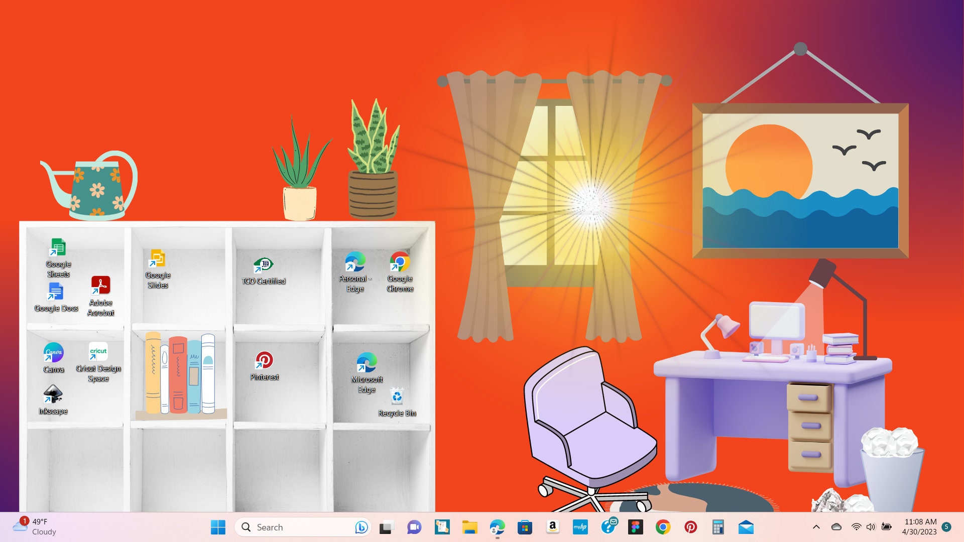 Red Background Office Style Wallpaper Cartoon Style - Etsy