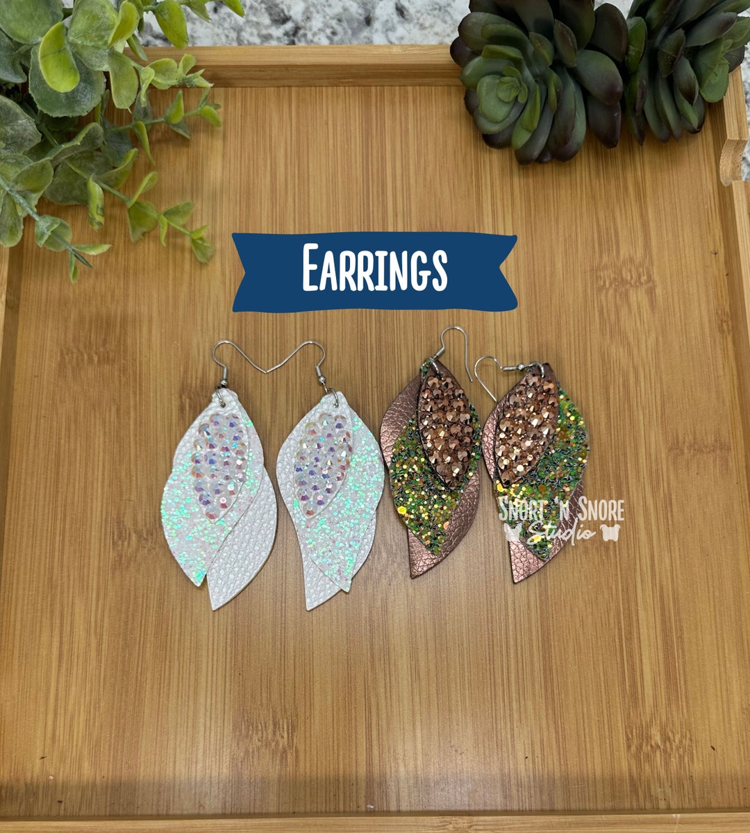 Bling Earrings Leather | Bedazzled W Rhinestones White or Rose Gold ...