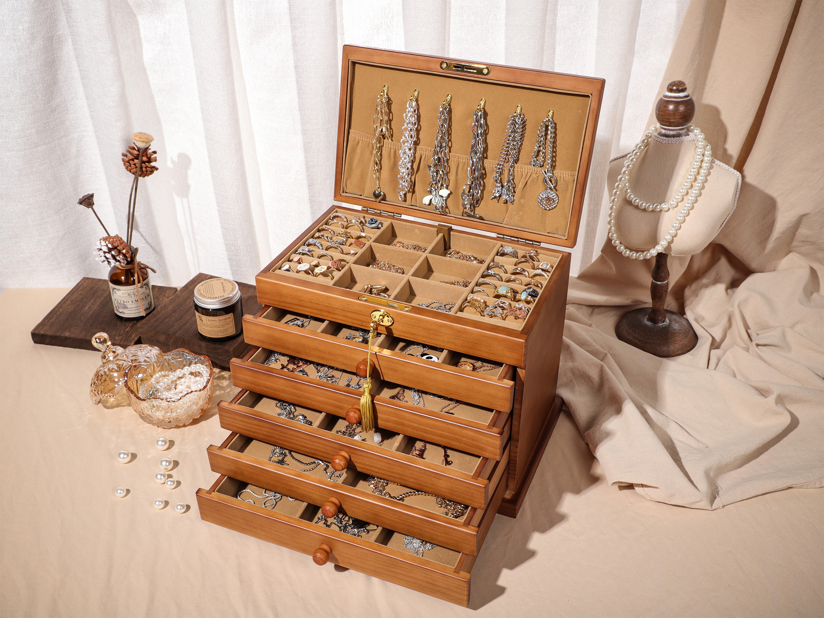 Large Jewelry Case, Retro Box, Suede Jewelry Box, Wonderful Gift for ...