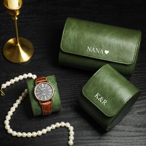 Personalized Vintage Green Leather Watch Case, Men Watch Roll, Travel ...