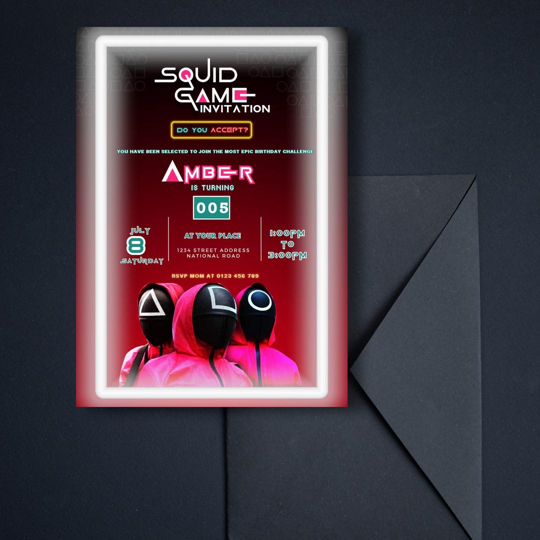 Squid Game Birthday Invitation Template| +FREE ANIMATED INVITATION ...