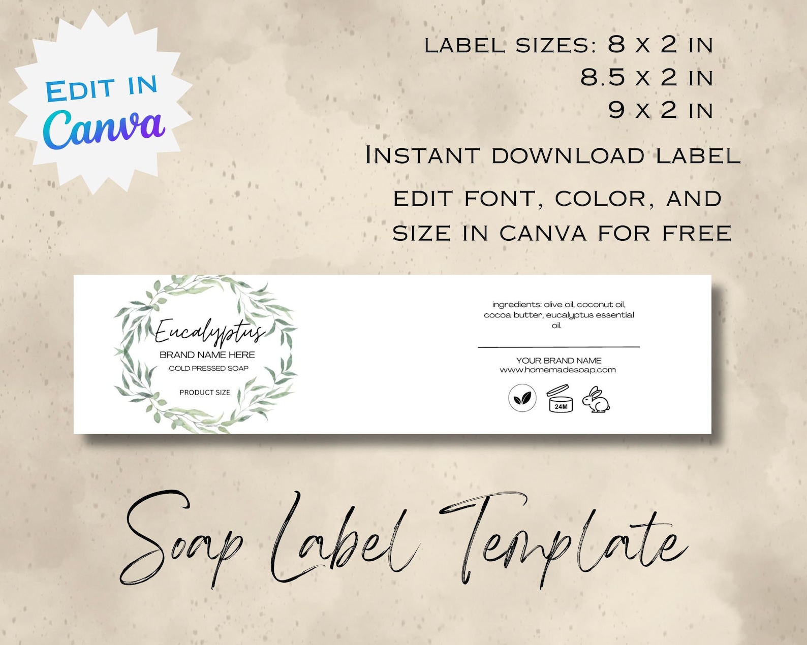 Printable Soap Label Template Editable Canva Bar Soap Label - Etsy