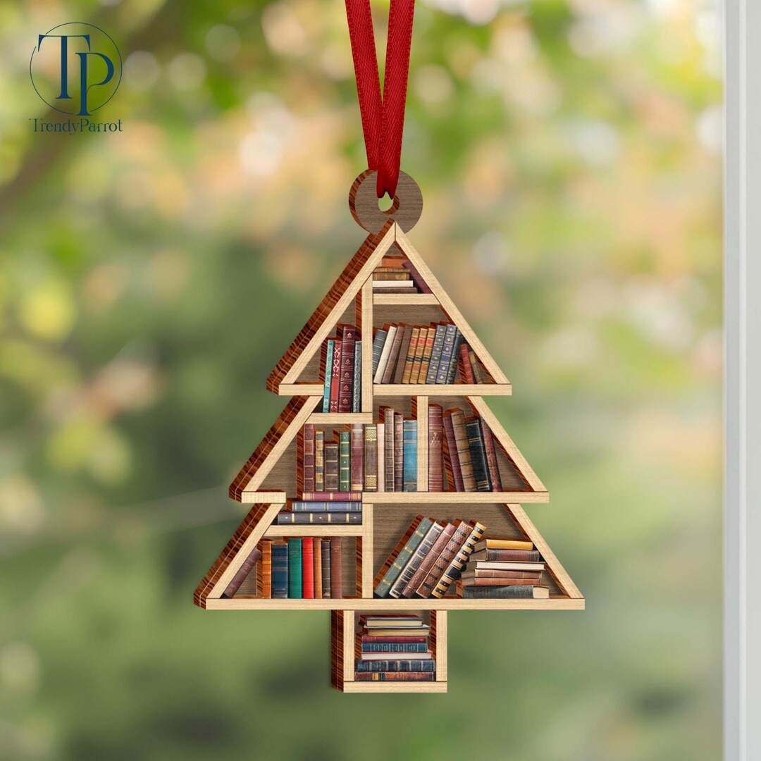 Book Lover Christmas Ornament, Retro Book Wood Ornament, Book Lover ...