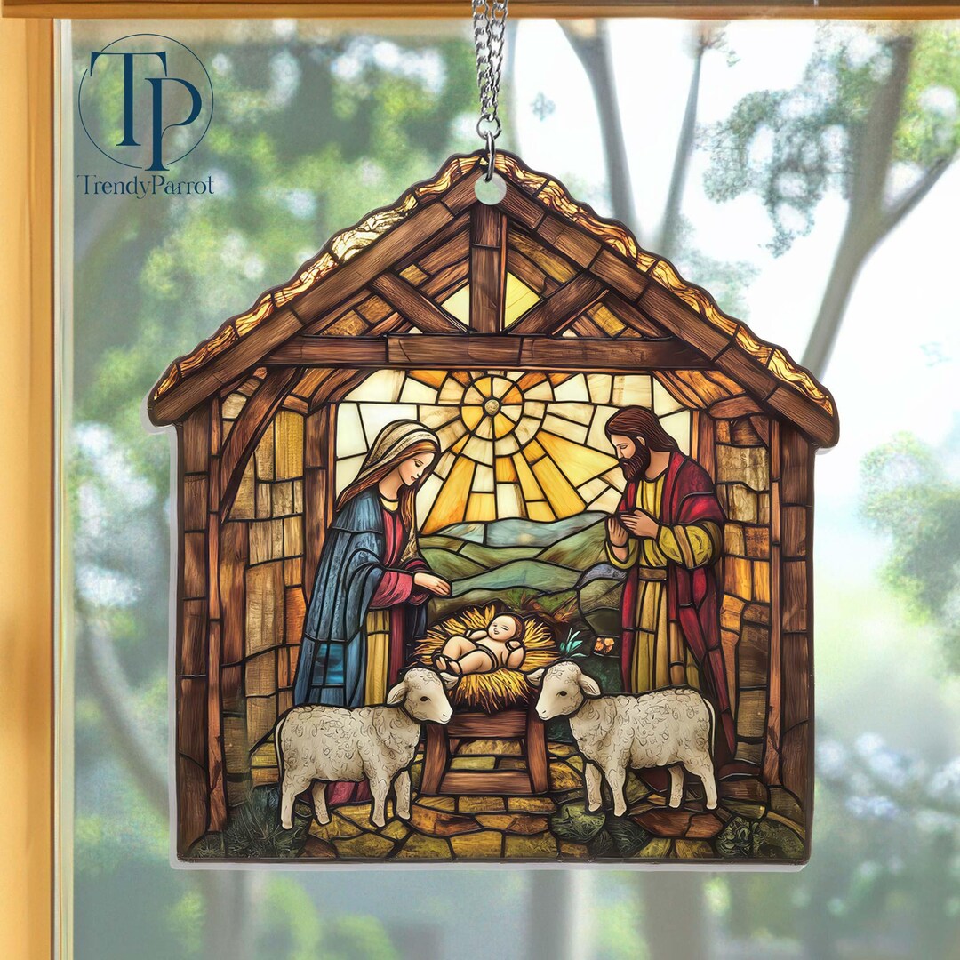 Nativity Scene Suncatcher Acrylic Hanging Sign, Religious Christmas ...