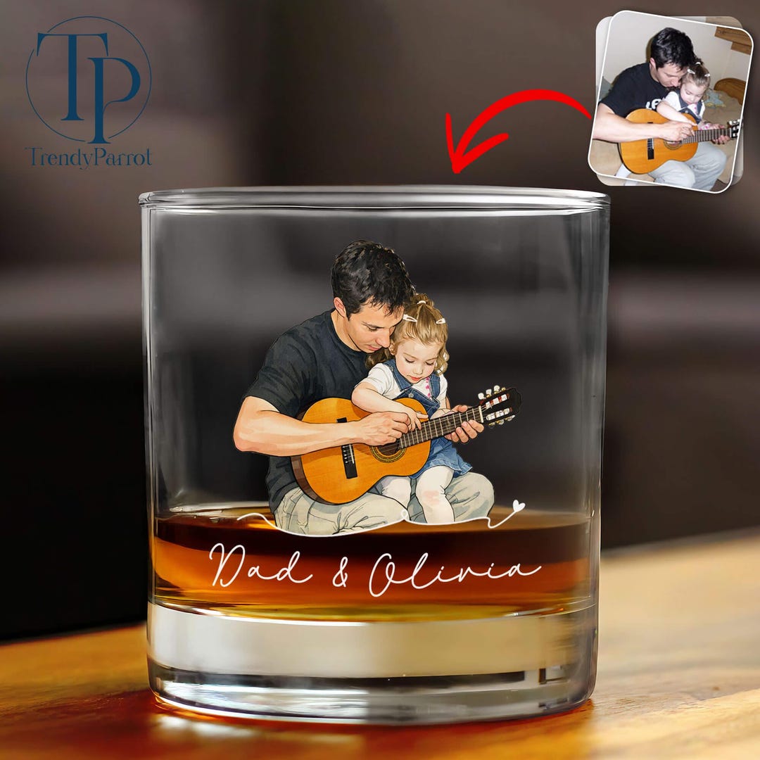 Custom Portrait Photo Dad Whiskey Glass, Dad Cup Drawing From Photo ...